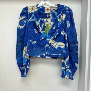 FARM Rio | Tops | Nwt Farm Rio Tropical Groove Blue Blouse | Poshmark